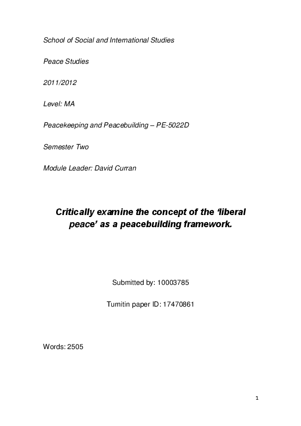 (PDF) "Critically examine the concept of the ‘liberal peace’ as a ...