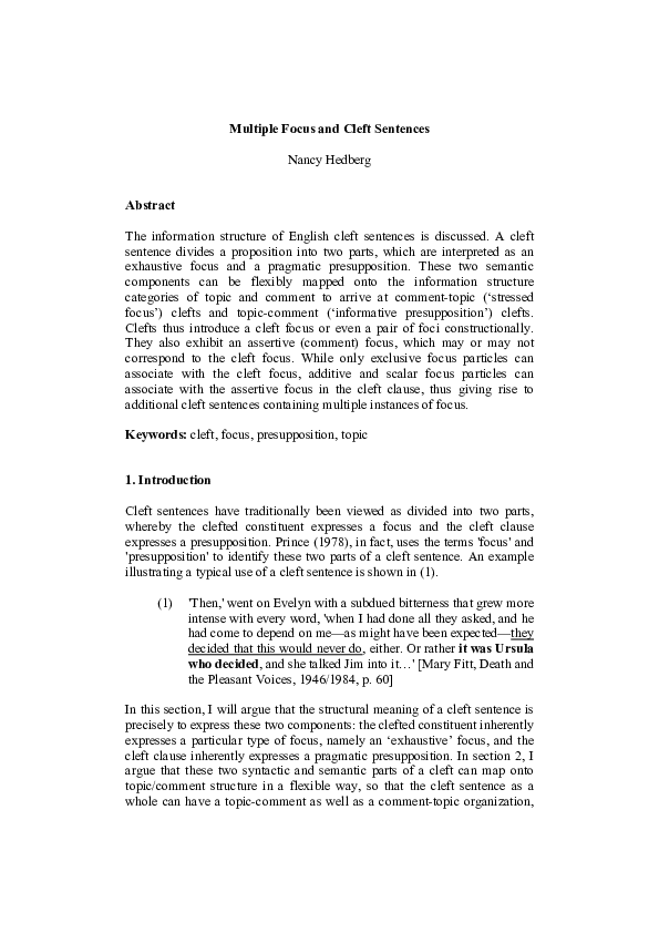 (PDF) Multiple Focus and Cleft Sentences