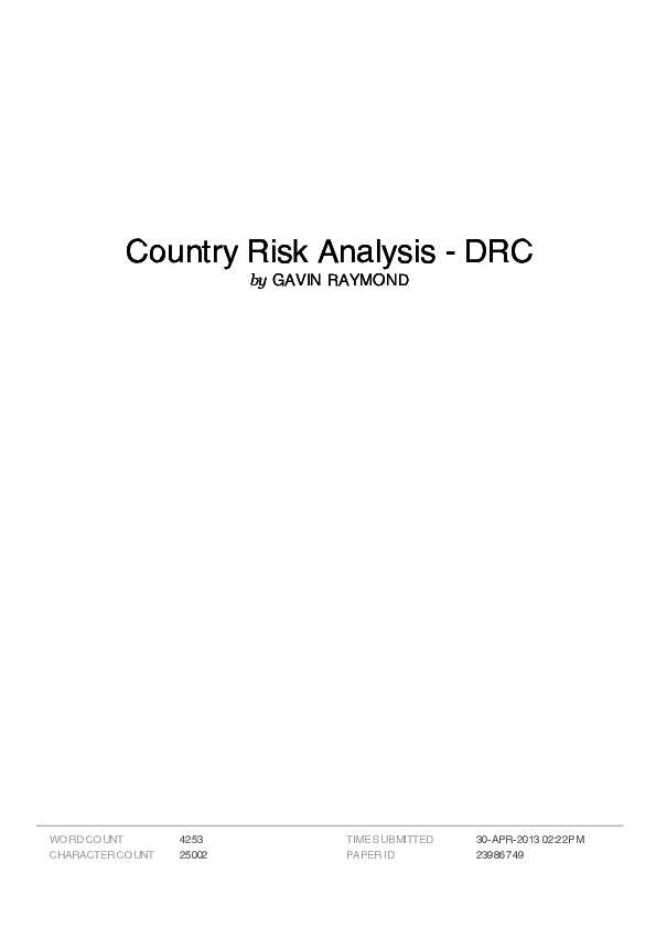 (PDF) Conflict Risk Analysis - Democratic Republic of the Congo (DRC ...