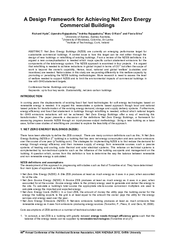 (PDF) A Design Framework for Achieving Net Zero Energy