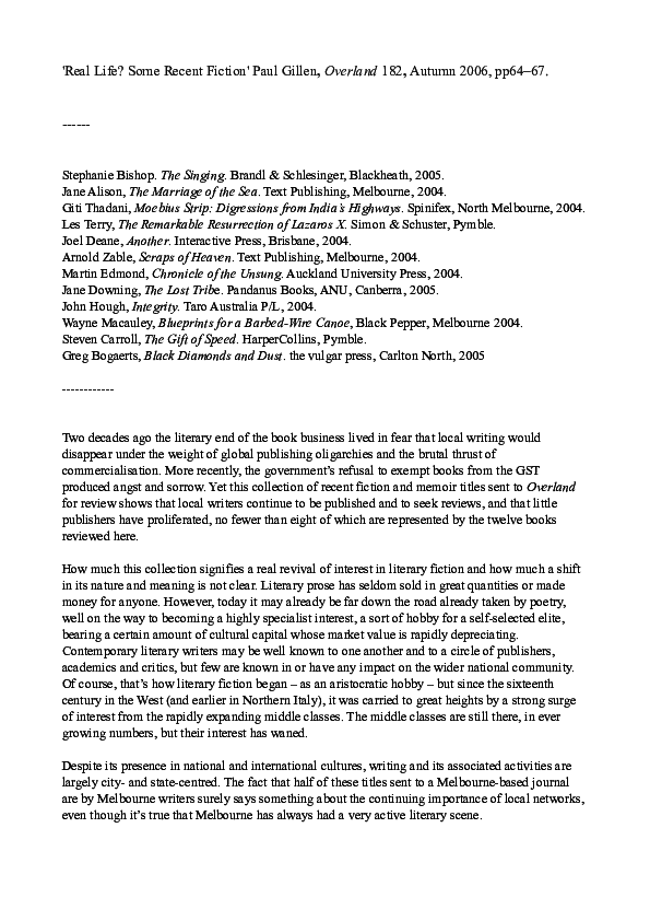 (PDF) 'Real Life? Some Recent Fiction' [Book review]