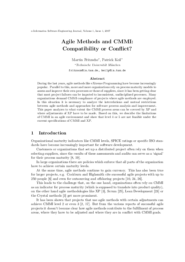 (PDF) Agile Methods and CMMI: Compatibility or Conflict?