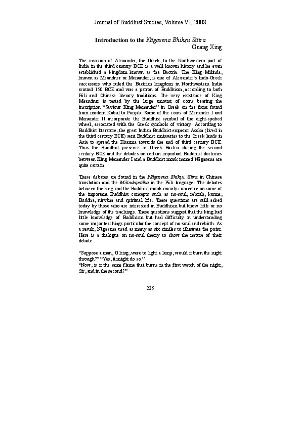 (PDF) Nagasena Bhiksu Sutra Introduction