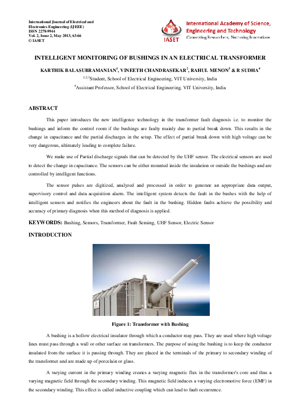 (PDF) Intelligent Monitoring of Bushings in an Electrical Transformer
