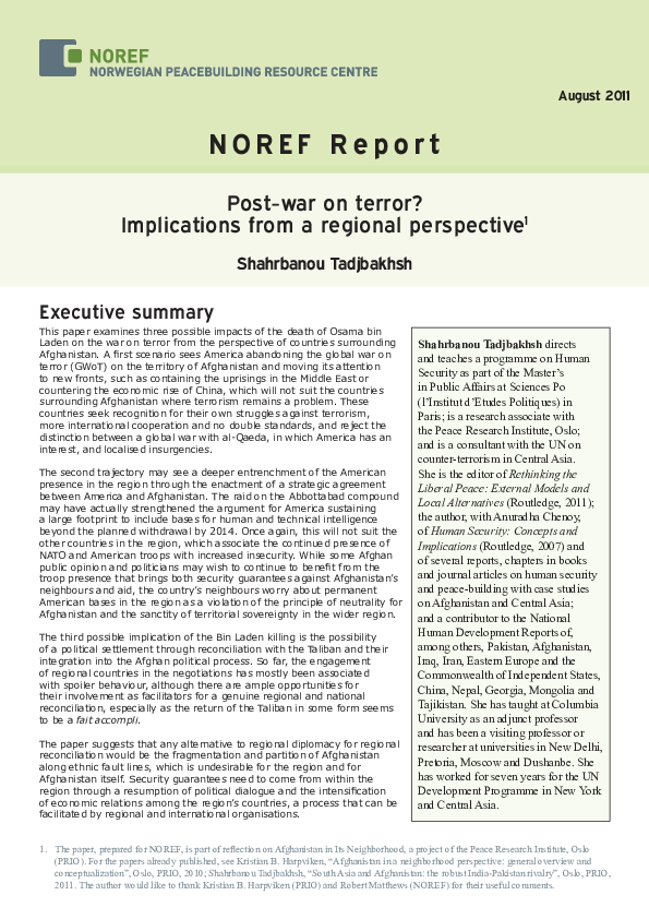 (PDF) "Post-War on Terror? Implications from a Regional Perspective ...