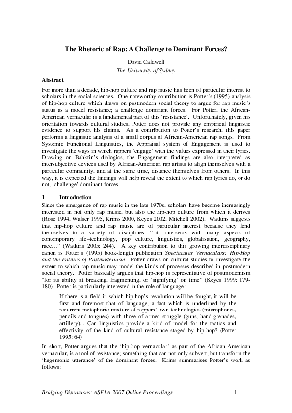 (PDF) The rhetoric of rap: a challenge to dominant forces?