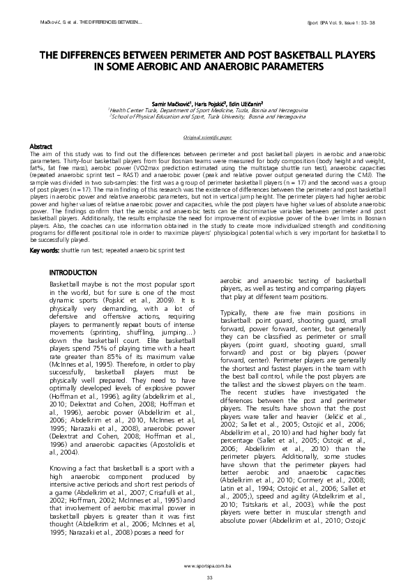 (PDF) THE DIFFERENCES BETWEEN PERIMETER AND POST BASKETBALL PLAYERS IN ...