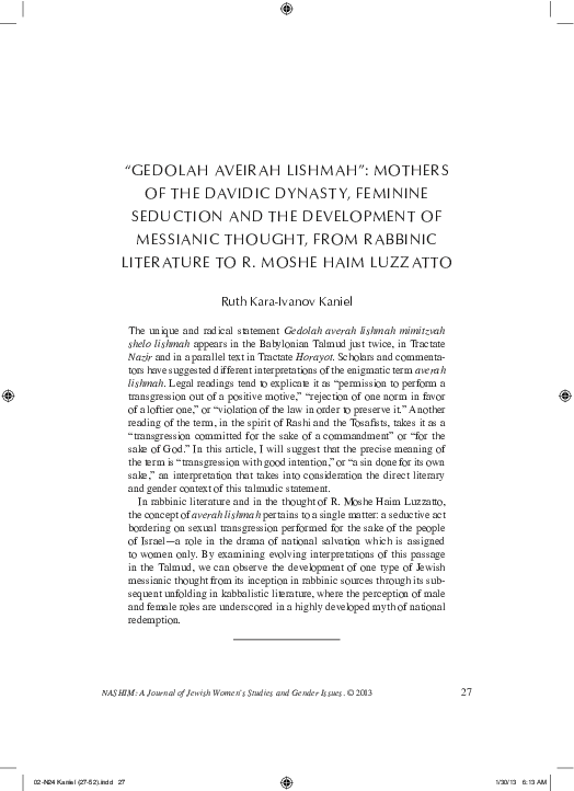 (PDF) Gedolah Averah Lishmah- Mothers of the Davidic Dynasty, Feminine ...