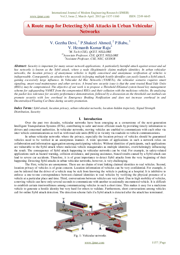 Pdf A Route Map For Detecting Sybil Attacks In Urban Vehicular Networks