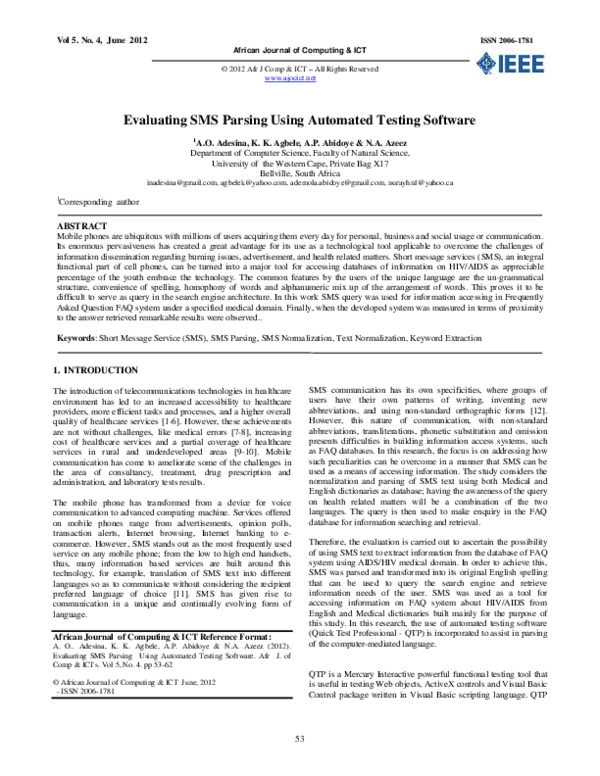 (PDF) Evaluating SMS parsing using automated testing software (PDF) Evaluating SMS parsing using automated testing software