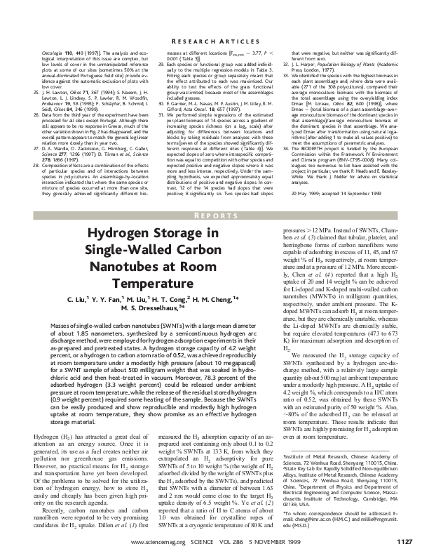 (PDF) Hydrogen Storage in Single-Walled Carbon Nanotubes at Room ...