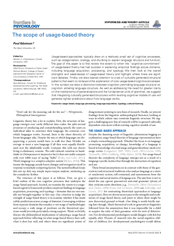 (PDF) The Scope of Usage-based Theory