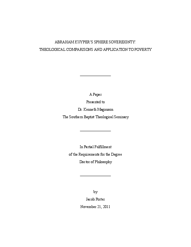 Abraham Kuyper's Sphere Sovereignty: Theological Comparisons and ...