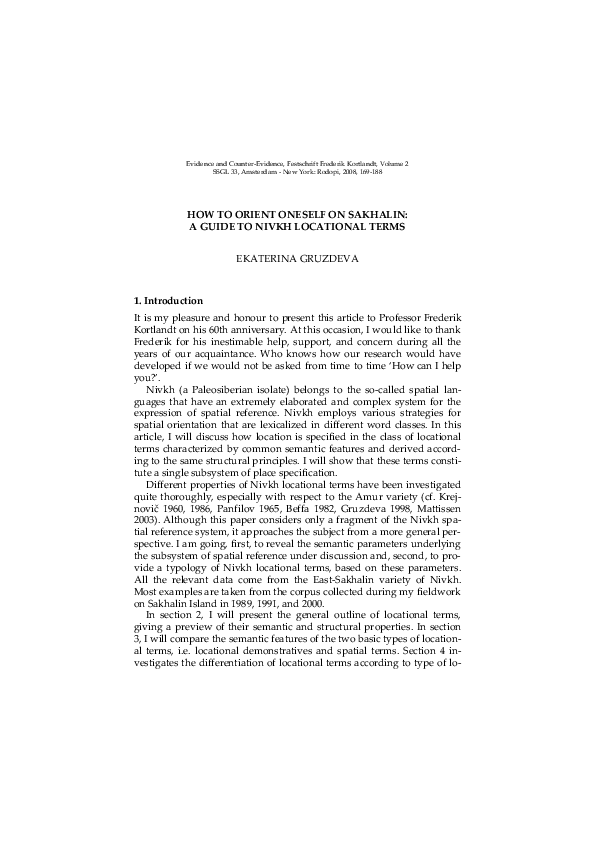 (PDF) How to orient oneself on Sakhalin: A guide to Nivkh locational terms