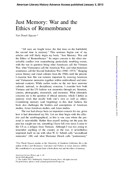 (PDF) Just Memory: War and the Ethics of Remembrance