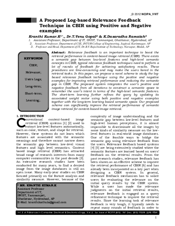 (PDF) A Proposed Log-based Relevance Feedback Technique in CBIR using Positive and Negative examples