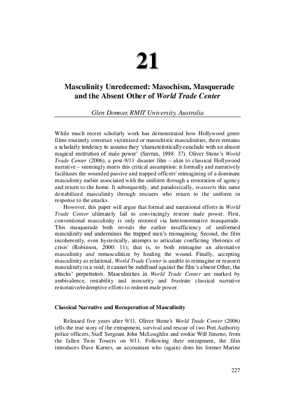 (PDF) “Masculinity Unredeemed: Masochism, Masquerade & the Absent Other of World Trade Center ...