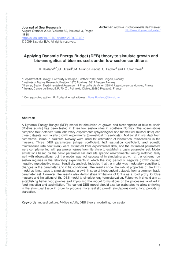 (PDF) Applying Dynamic Energy Budget (DEB) theory to simulate growth ...