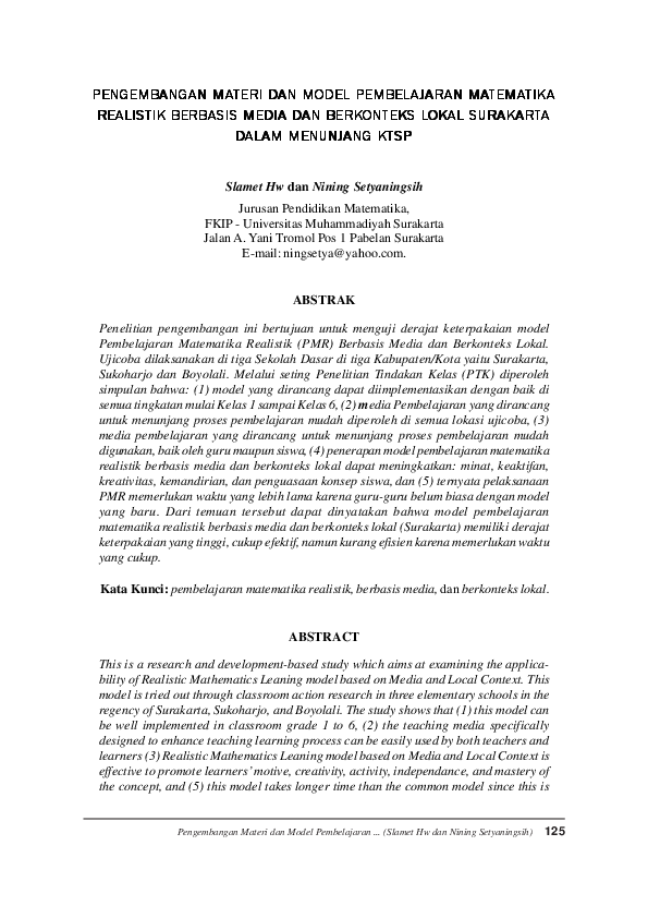 (PDF) PENGEMBANGAN MATERI DAN MODEL PEMBELAJARAN MATEMATIKA REALISTIK BERBASIS MEDIA DAN ...