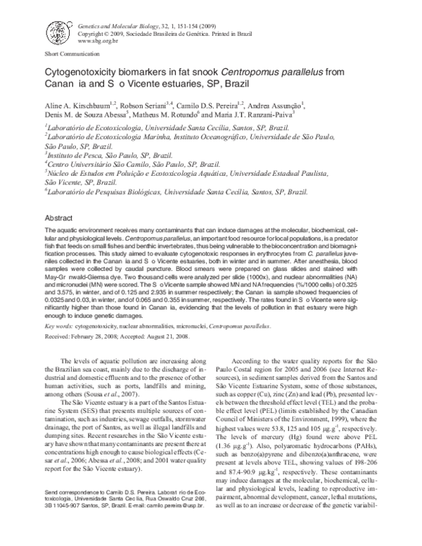 (PDF) Cytogenotoxicity biomarkers in fat snook Centropomus parallelus ...