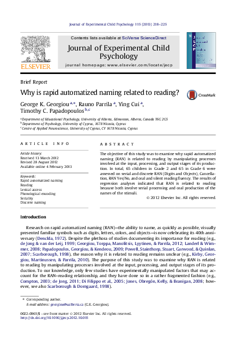 Pdf Why Is Rapid Automatized Naming Related To Reading T C