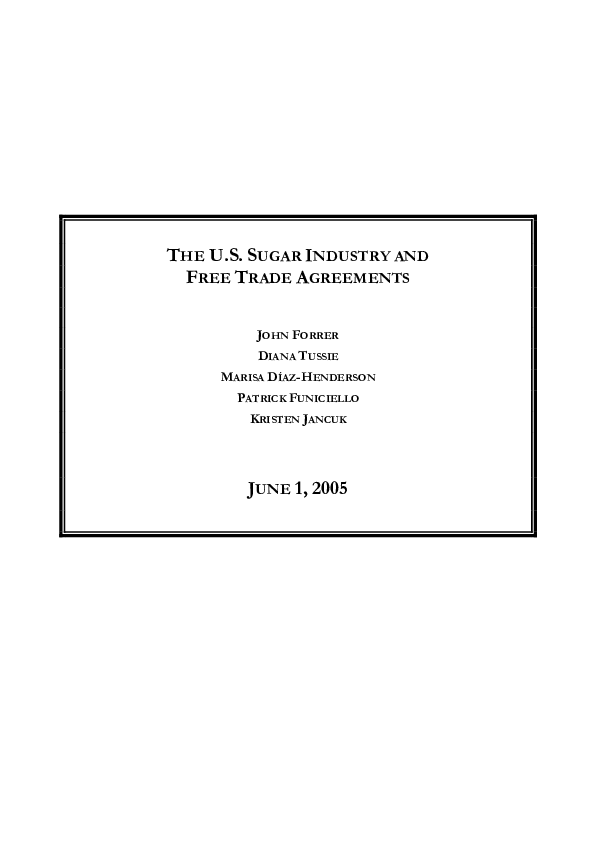 (PDF) THE U.S. SUGAR INDUSTRY AND FREE TRADE AGREEMENTS