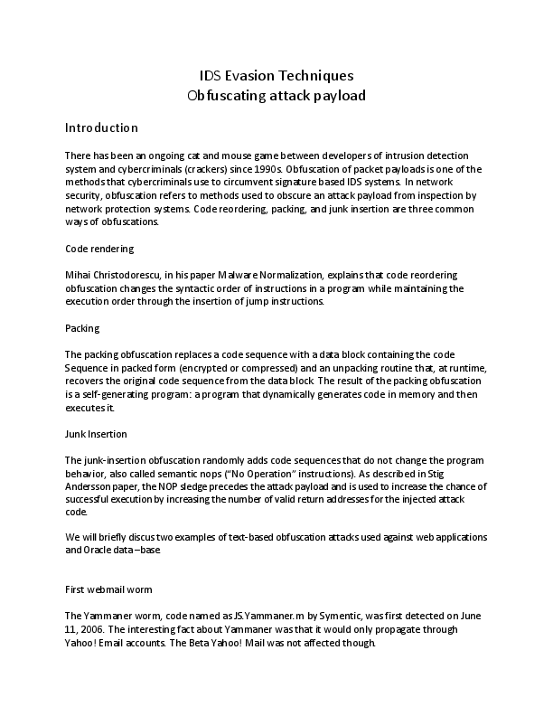 (DOC) IDS Evasion Techniques_Obfuscating attack payload