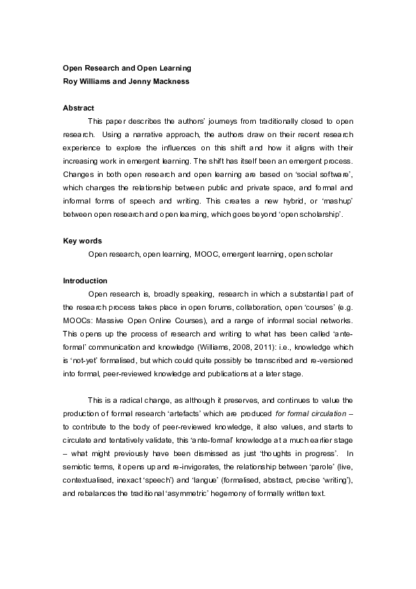 (PDF) Open Research and Open Learning