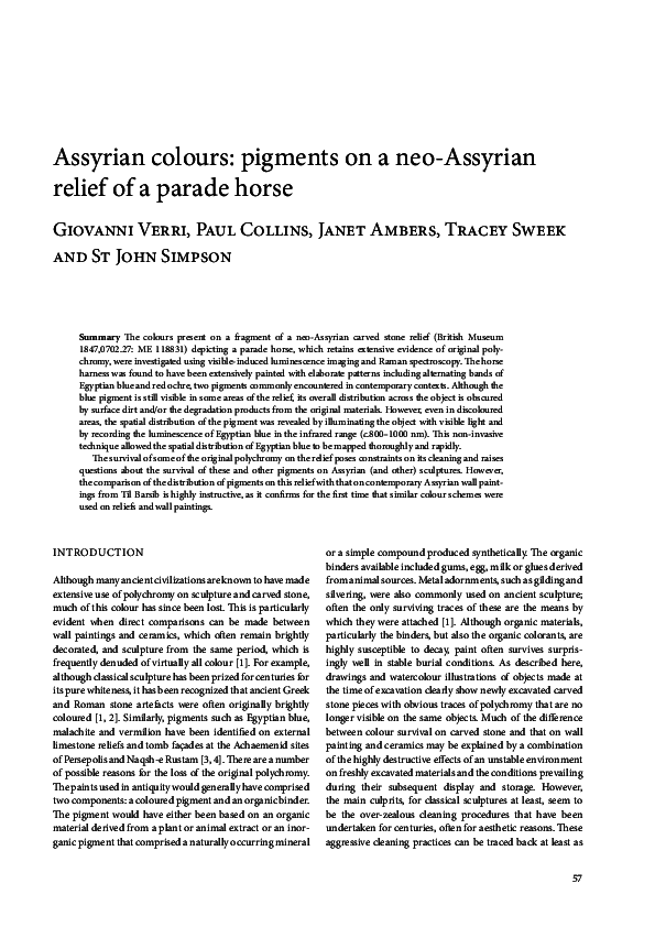 (PDF) Assyrian colours: pigments on a neo-Assyrian relief of a parade horse