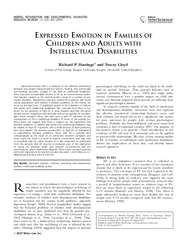 (PDF) Expressed emotion in families of children and adults with ...