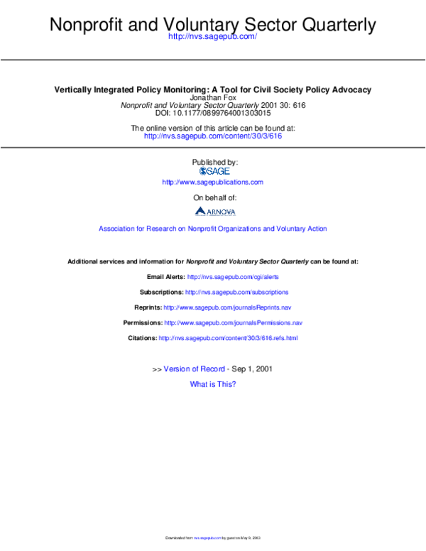 (PDF) Vertically Integrated Policy Monitoring: A Tool for Civil Society ...