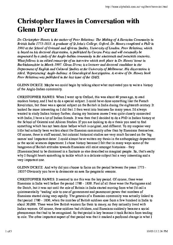 (PDF) Interview with Christopher Hawes (Author of Poor Relations: The ...
