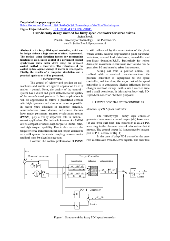 (PDF) User-friendly design method for fuzzy speed controller for servo ...