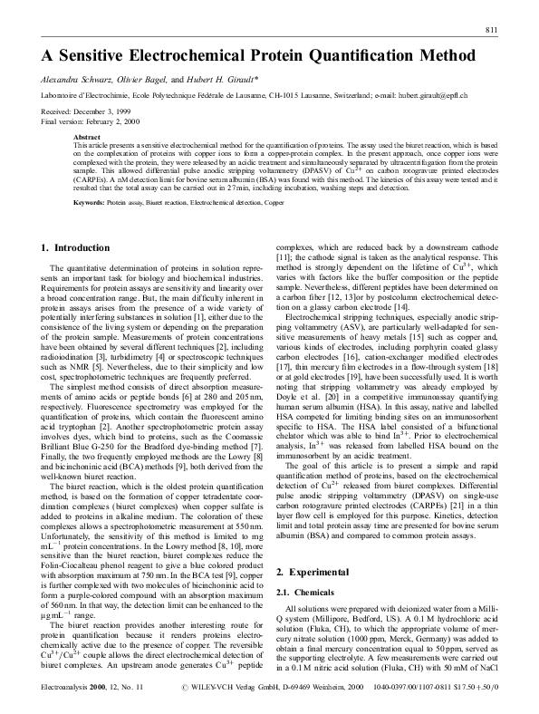 (PDF) A Sensitive Electrochemical Protein Quantification Method