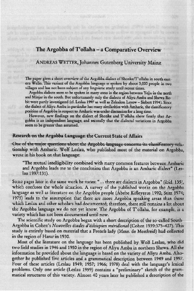 (PDF) The Argobba of T’ollaha - a comparative overview