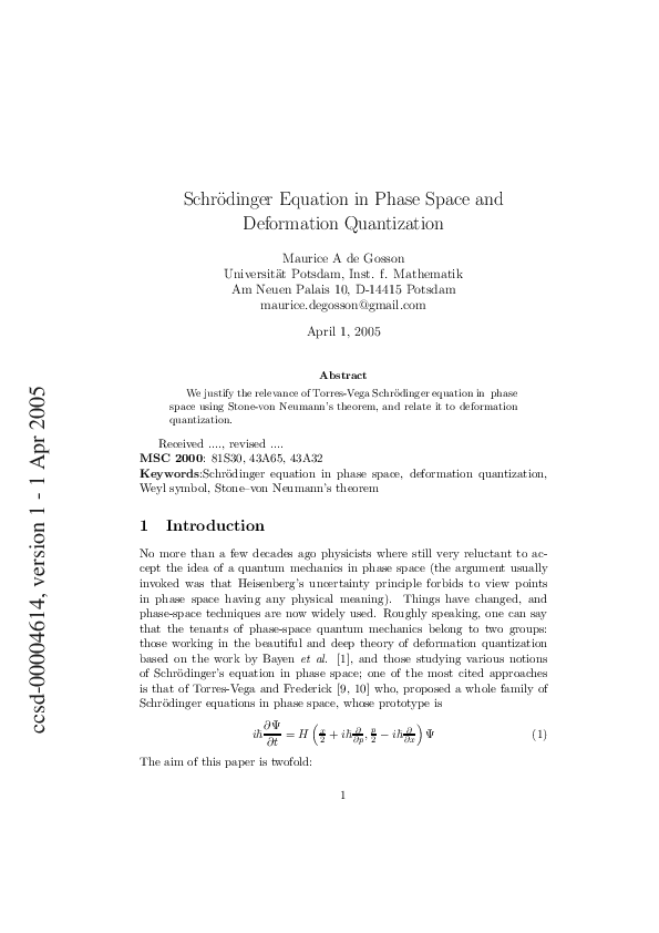 (PDF) Schrodinger Equation in Phase Space and