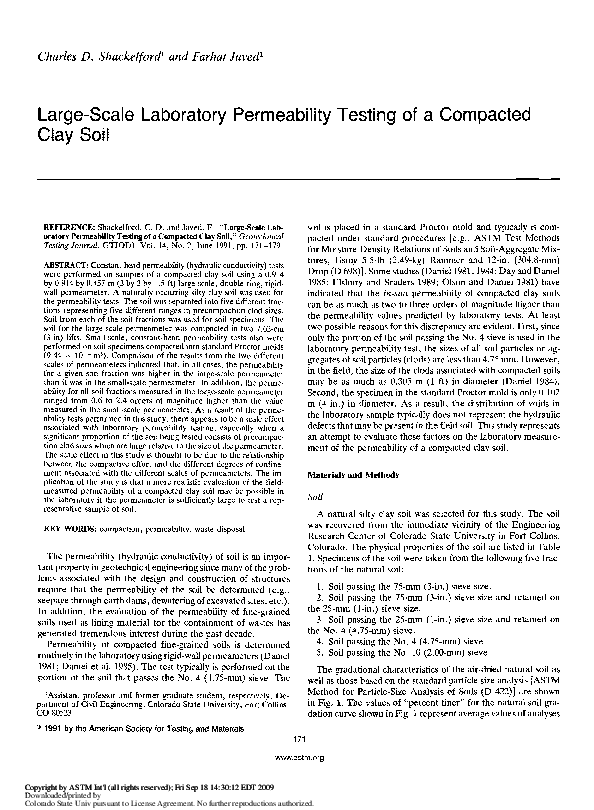 (PDF) Large-scale laboratory permeability testing of a compacted clay soil