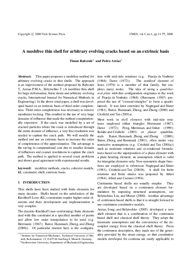 (PDF) A meshfree thin shell for arbitrary evolving cracks based on an extrinsic basis | Timon ...
