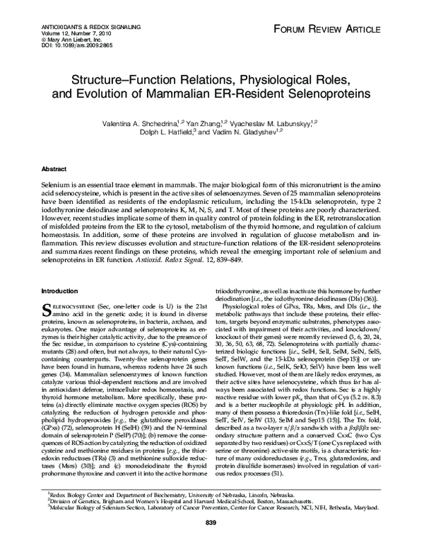Structure–Function Relations, Physiological Roles, and Evolution of ...