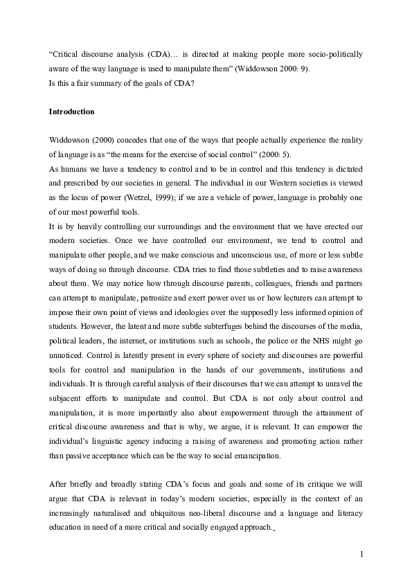 (DOC) Critical Discourse Analysis (DOC) Critical Discourse Analysis