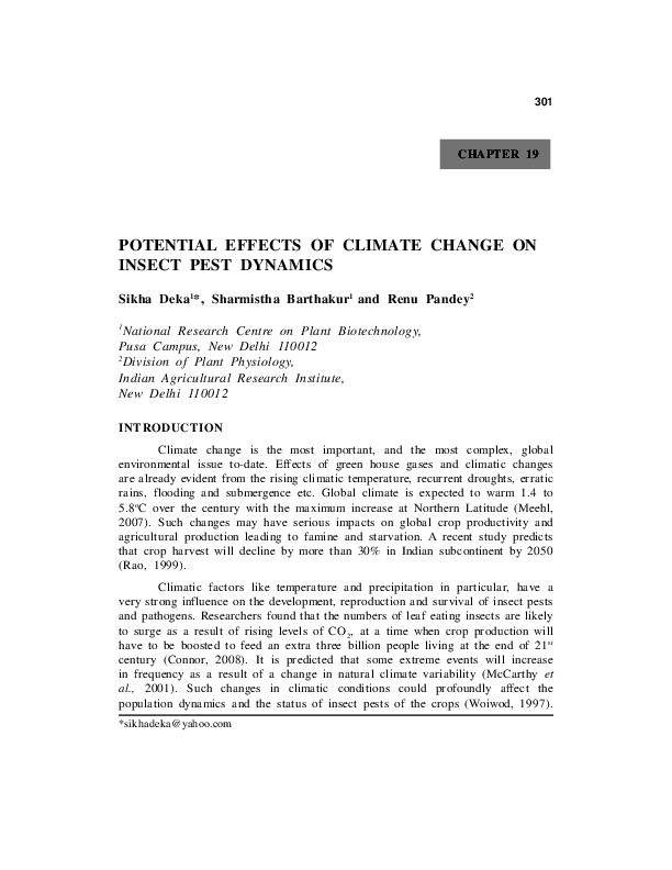 (PDF) POTENTIAL EFFECTS OF CLIMATE CHANGE ON INSECT PEST DYNAMICS