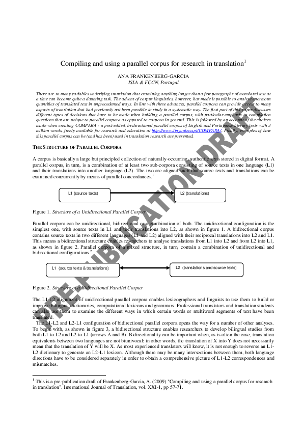 Pdf Compiling And Using A Parallel Corpus For Research In Translation
