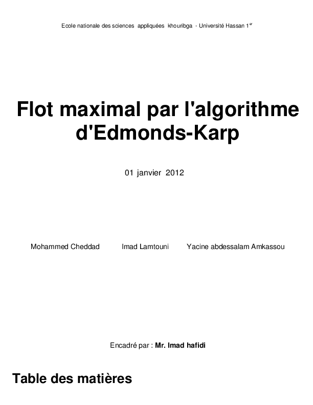 (DOC) Flot maximal par l'algorithme d'Edmonds-Karp