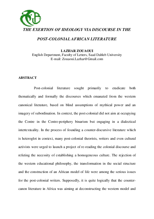 (PDF) Identity and Discourse In the post-colonial African Literature