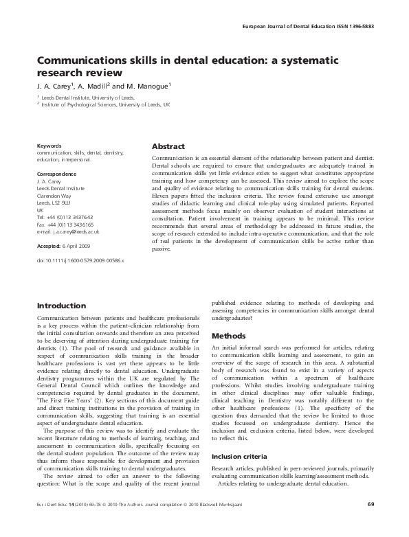 (PDF) Carey, J.A., Madill, A., Manogue, M. (2010) Communication skills ...