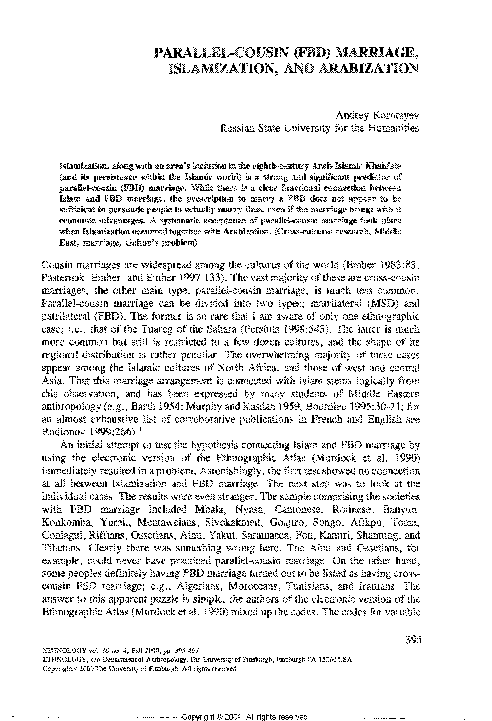(PDF) Parallel cousin (FBD) marriage, Islamization and Arabization