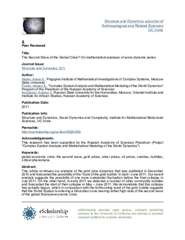 (PDF) The Second Wave of the Global Crisis? On mathematical analyses of ...