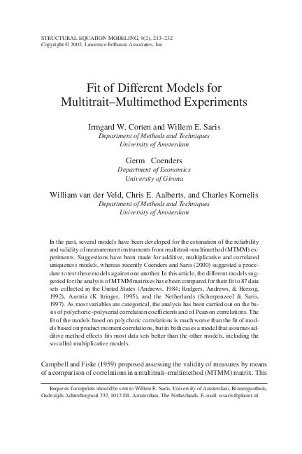 (PDF) Fit of different models for multitrait-multimethod experiments