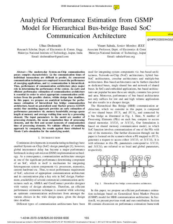 (PDF) Analytical performance estimation from GSMP model for hierarchical bus-bridge based SoC ...