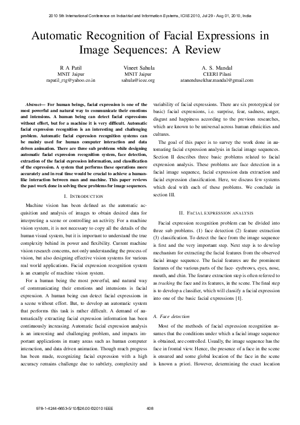 (PDF) Automatic recognition of facial expressions in image sequences: A review